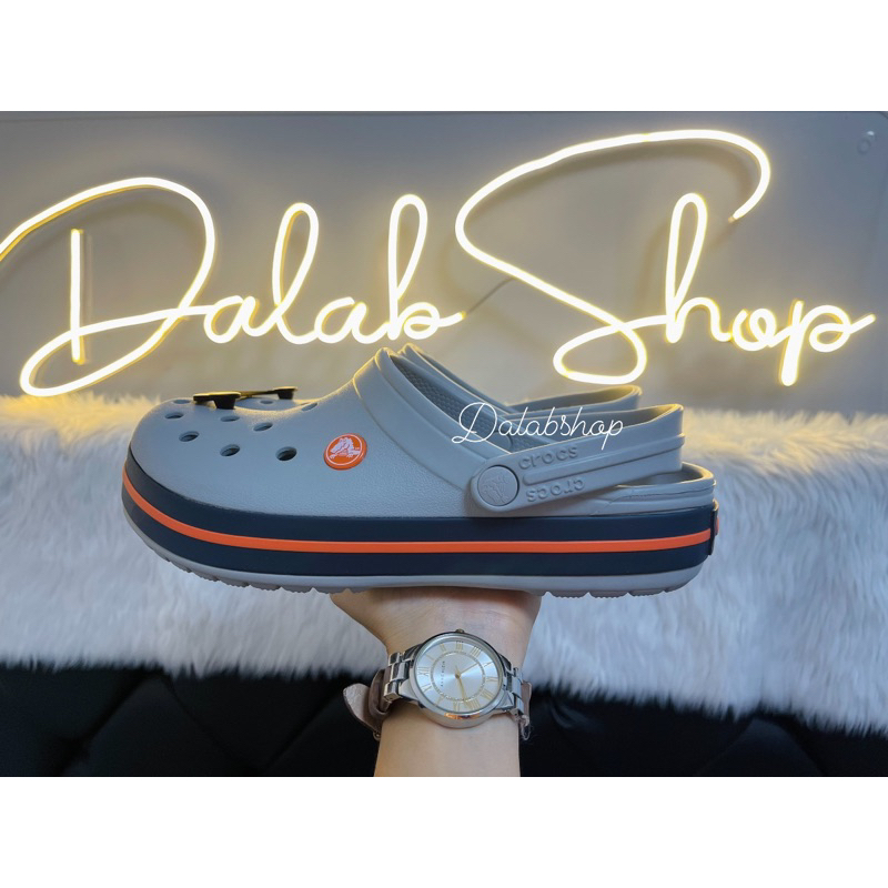 Original Crocs Crocband Clog Light Grey/Navy | Shopee Philippines