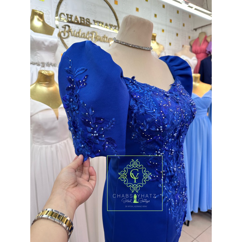 Royal Blue Modern Filipiniana Neoprene 3D Lace | Shopee Philippines