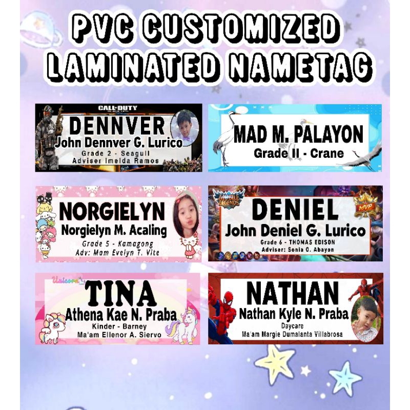 Personalized PVC LAMINATED NAME TAG with or without picture | Shopee ...