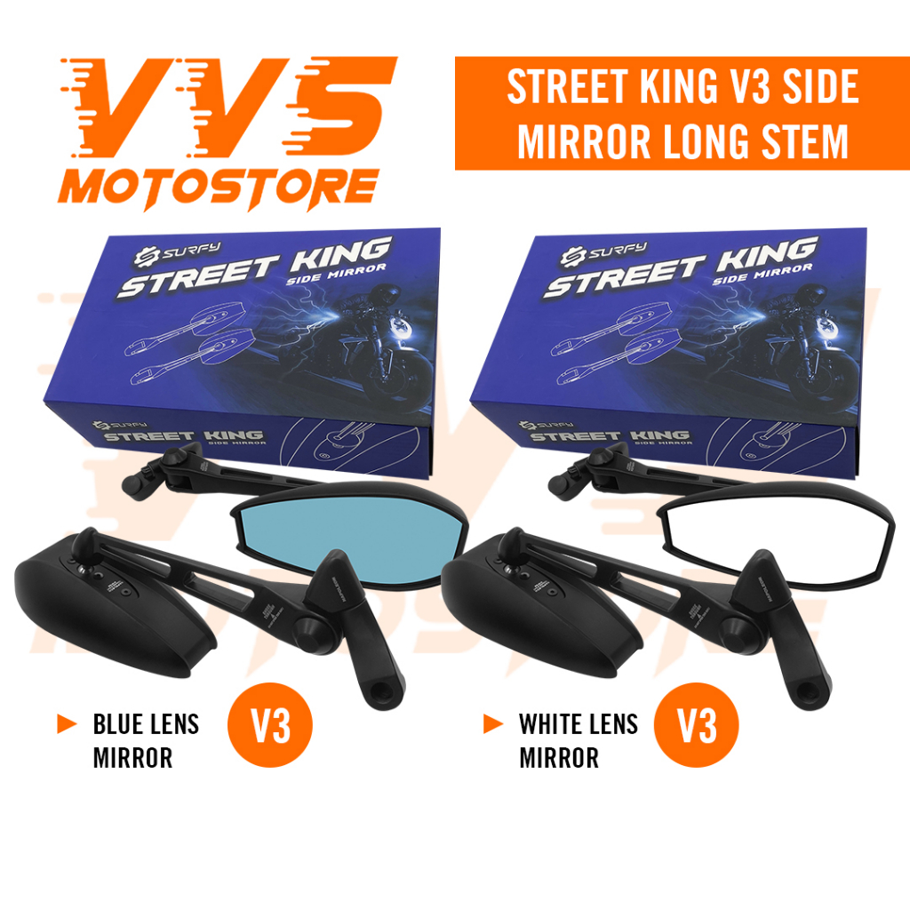 Street King v3 Side Mirror Long Stem Universal Blue Lens & White Lens ...