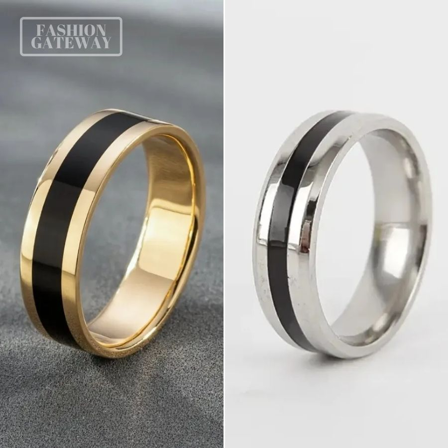 Fashion Gateway Men's Wedding Band with Black Enamel (Gold and Silver ...