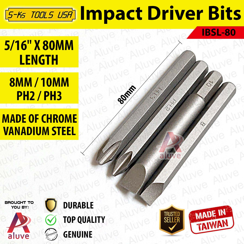 S-Ks Tools USA Impact Driver Bits 5/16" x 80mm length (IBSL-80) | 4 pcs ...