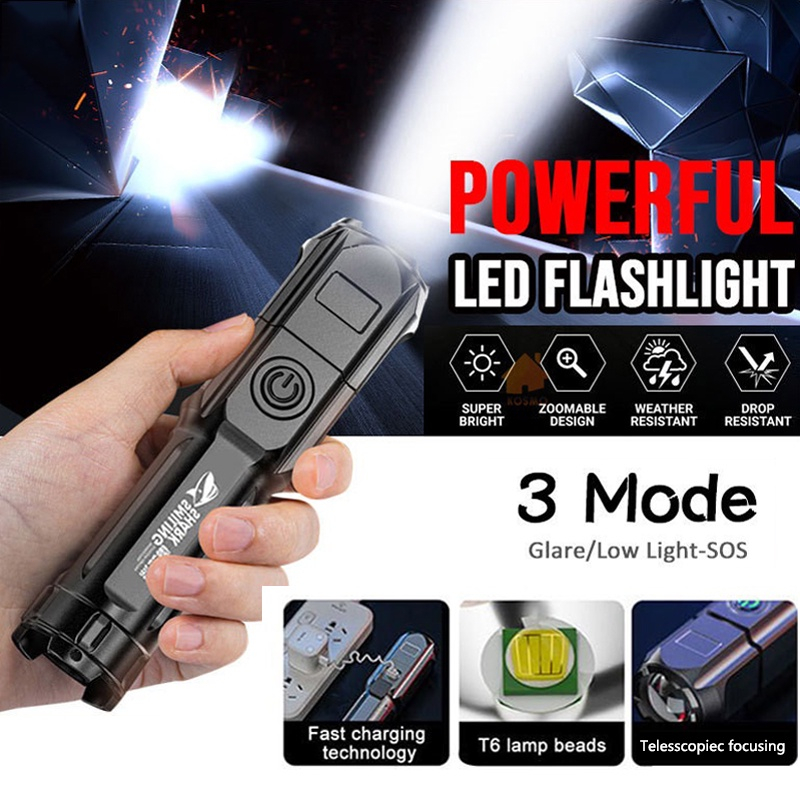 Portable Mini Rechargeable Flashlights ABS Strong Light Super Bright ...