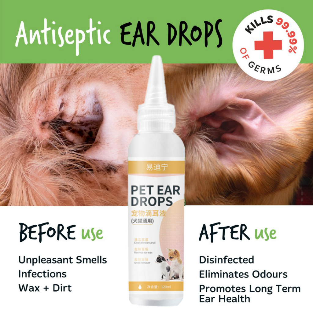 Pet Ear Drops 120ml Cleaner For Dogs And Cats Mites Odor Infection ...