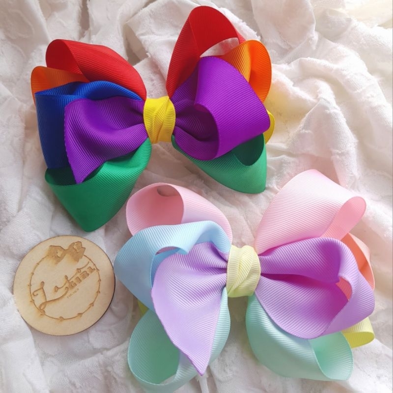 Gummy Oversized Hair Bow - Laso Girl Pastel & Rainbow Grosgrain Ribbon ...