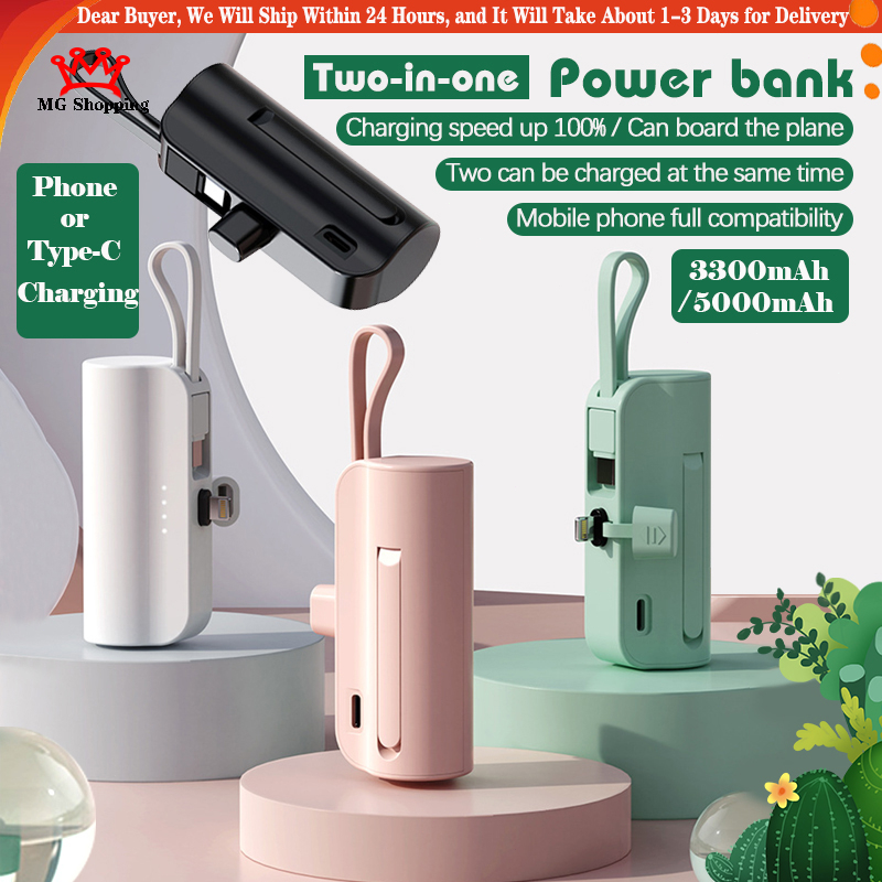 2 in 1 Mini Power Bank 5000mAh Fast Charging Portable Powerbanks Built ...