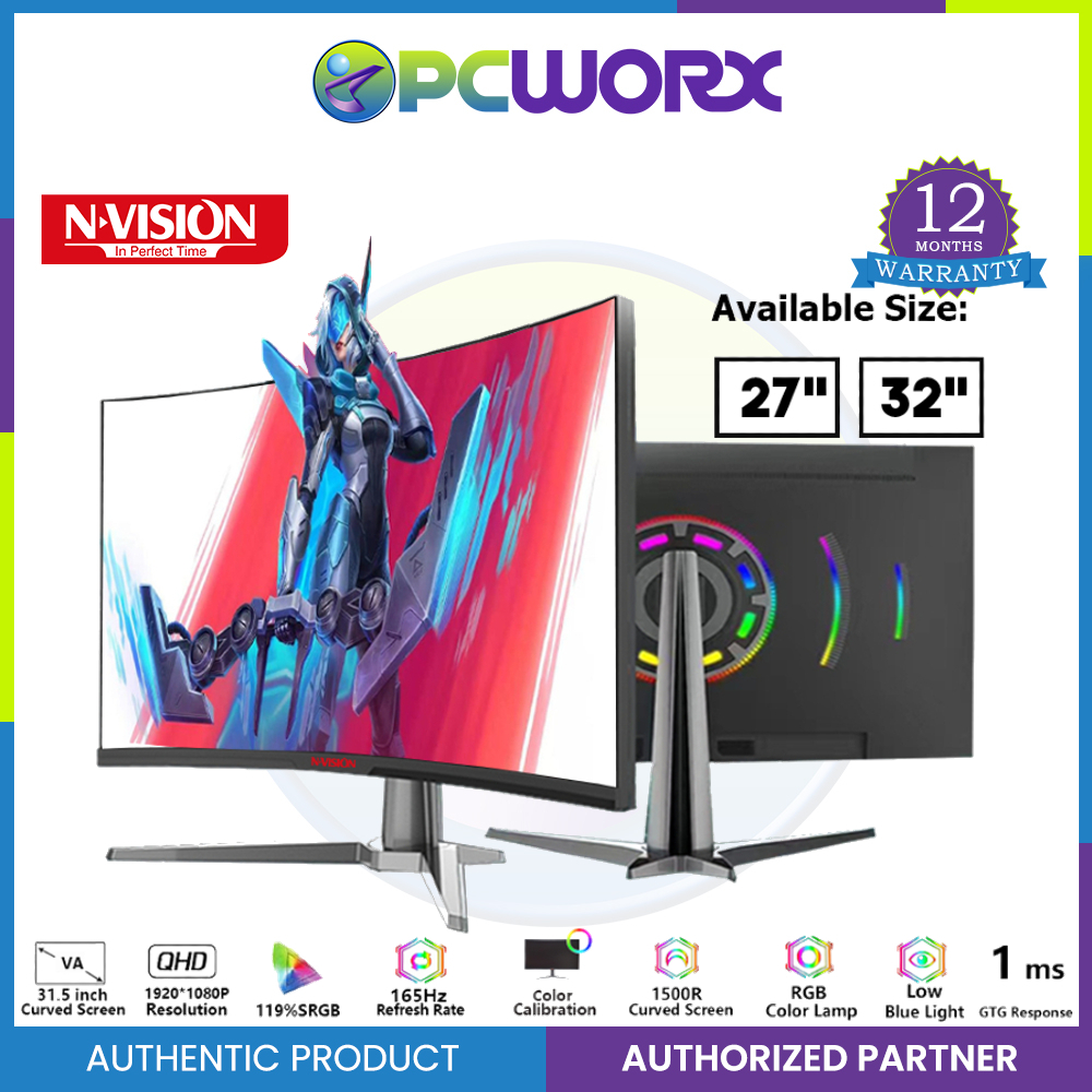 Nvision 27" / 32" 165Hz Gaming Monitor Curved Frameless Full Hd 1Ms Rgb ...