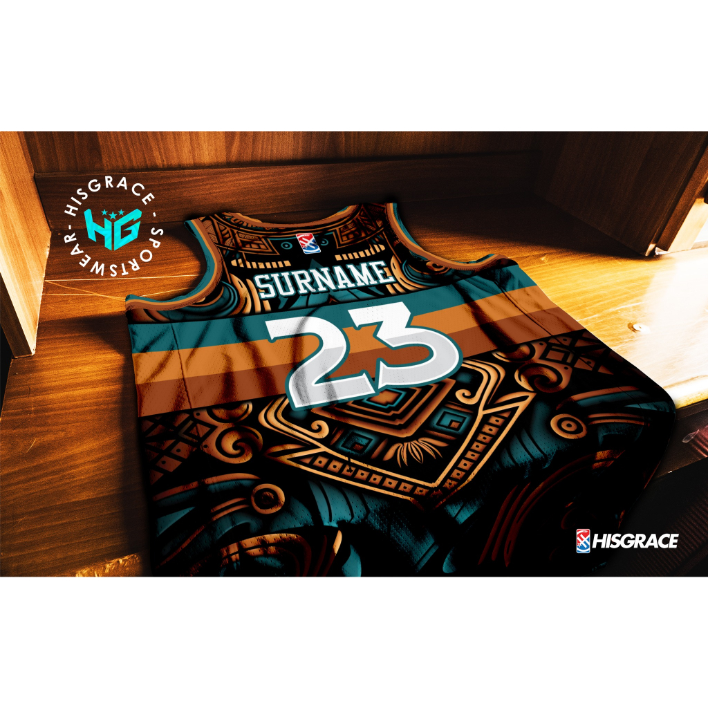 233 HG BASKETBALL CONCEPT JERSEY BLUE BROWN AZTEC FULL SUBLIMATION ...