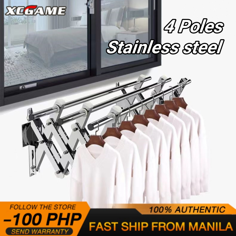 4 Extremely space-saving hangers Retractable hanger 150 cm Clothes rail ...