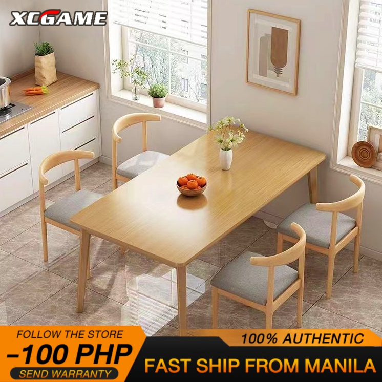 Navia log table and chairs solid wood dining table home small modern ...