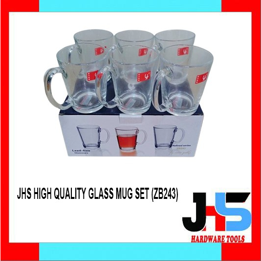 JHS HIGH QUALITY TRANSPARENT GLASS MUG BASO GLASSWARE SET of 6PCS # ...
