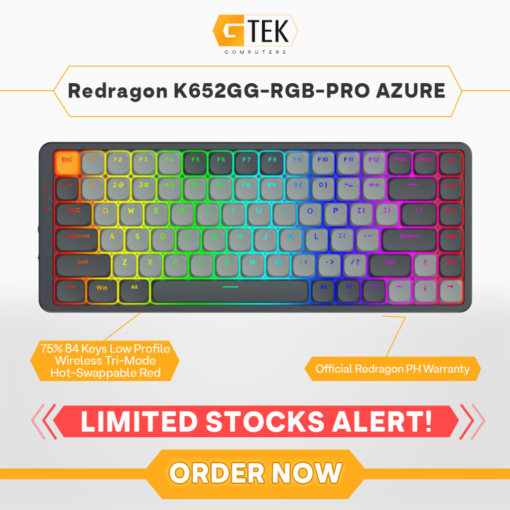 Redragon Azure K652GG-RGB-PRO Low Profile RGB Wireless Mechanical ...