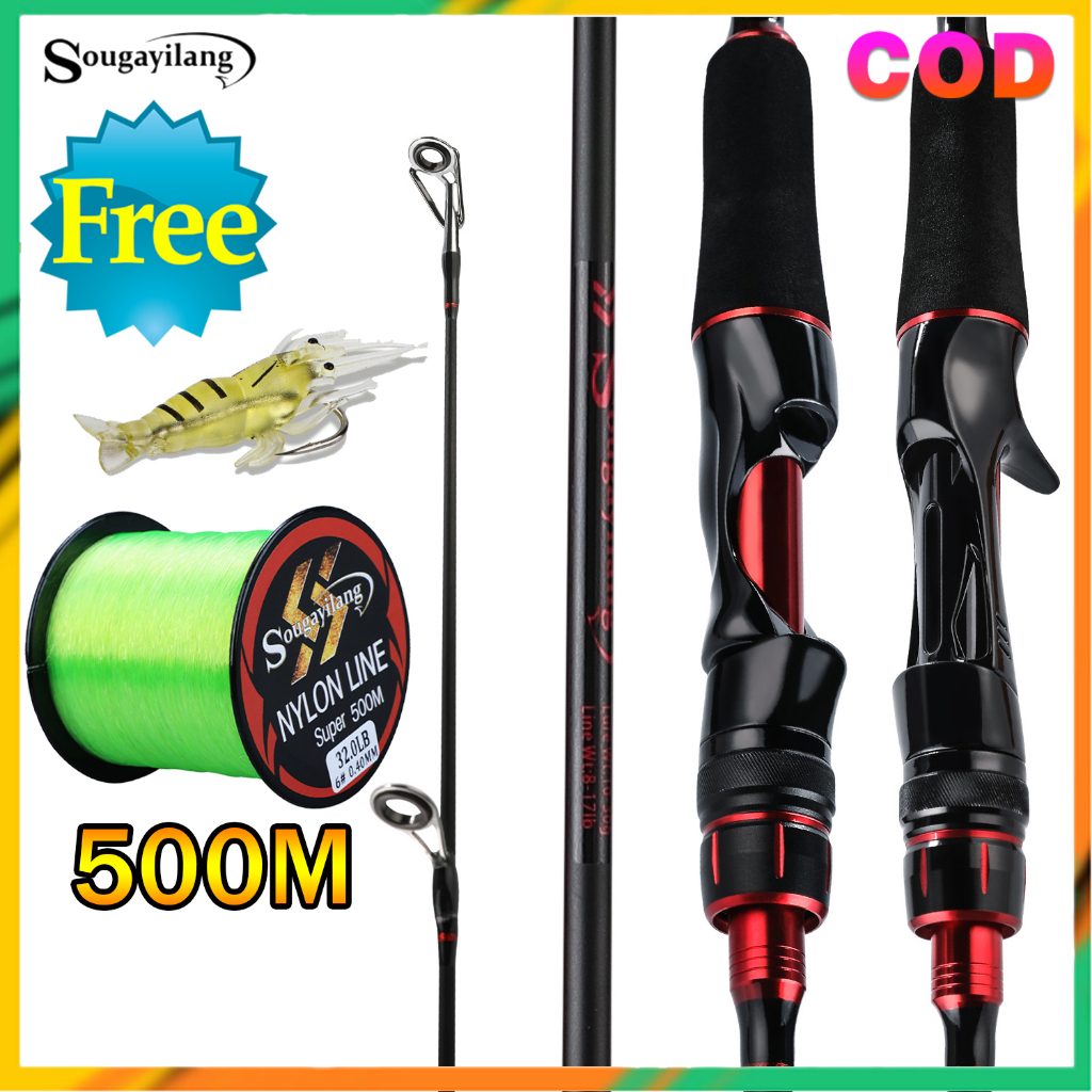 Sougayilang Fishing Rod 2 Sections Carbon Rod with 500m Free Line Lure Travel Rod Fishing Tackle ...
