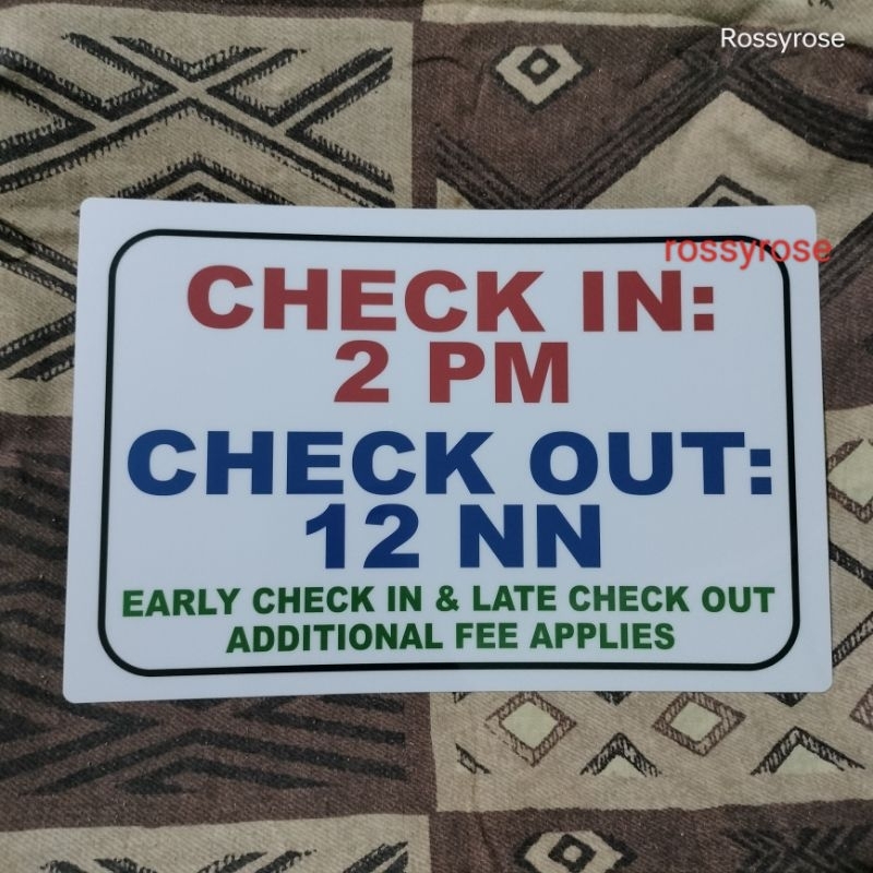 PVC Check in 2PM Check out 12 NN PVC Plastic Signage (7.8x11 inches ...