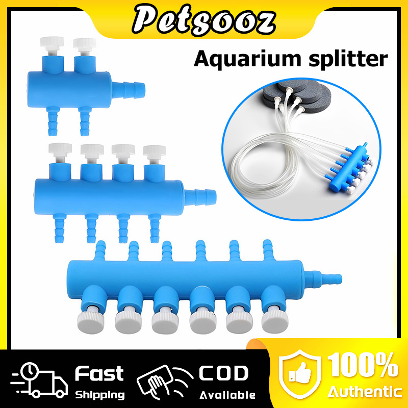 Aquarium Air Flow Splitter Blue Regulating Valve Control Air Pump Hose ...