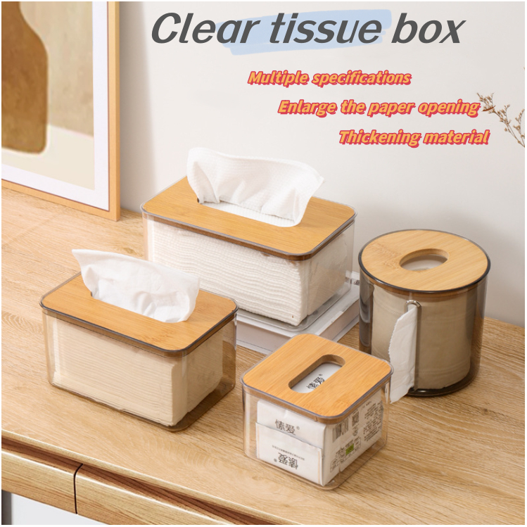 Bamboo transparent tissue box living room coffee table paper box ...