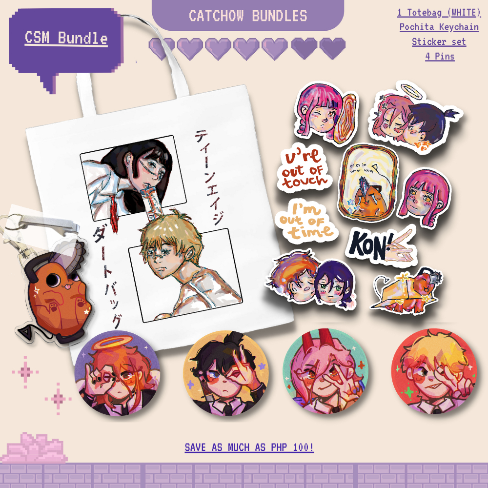 Chainsaw Man CSM Assorted Anime Merch Bundle (Totebag, Pins, Charm ...
