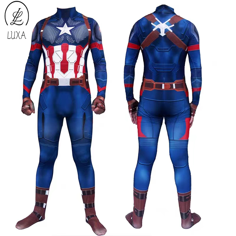 Captain America Jumpsuit Cosplay Costume Superhero Adult Kids Halloween ...