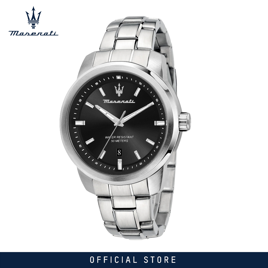 【2 Years Warranty】 Maserati Successo 44mm Black Dial Silver Stainless ...