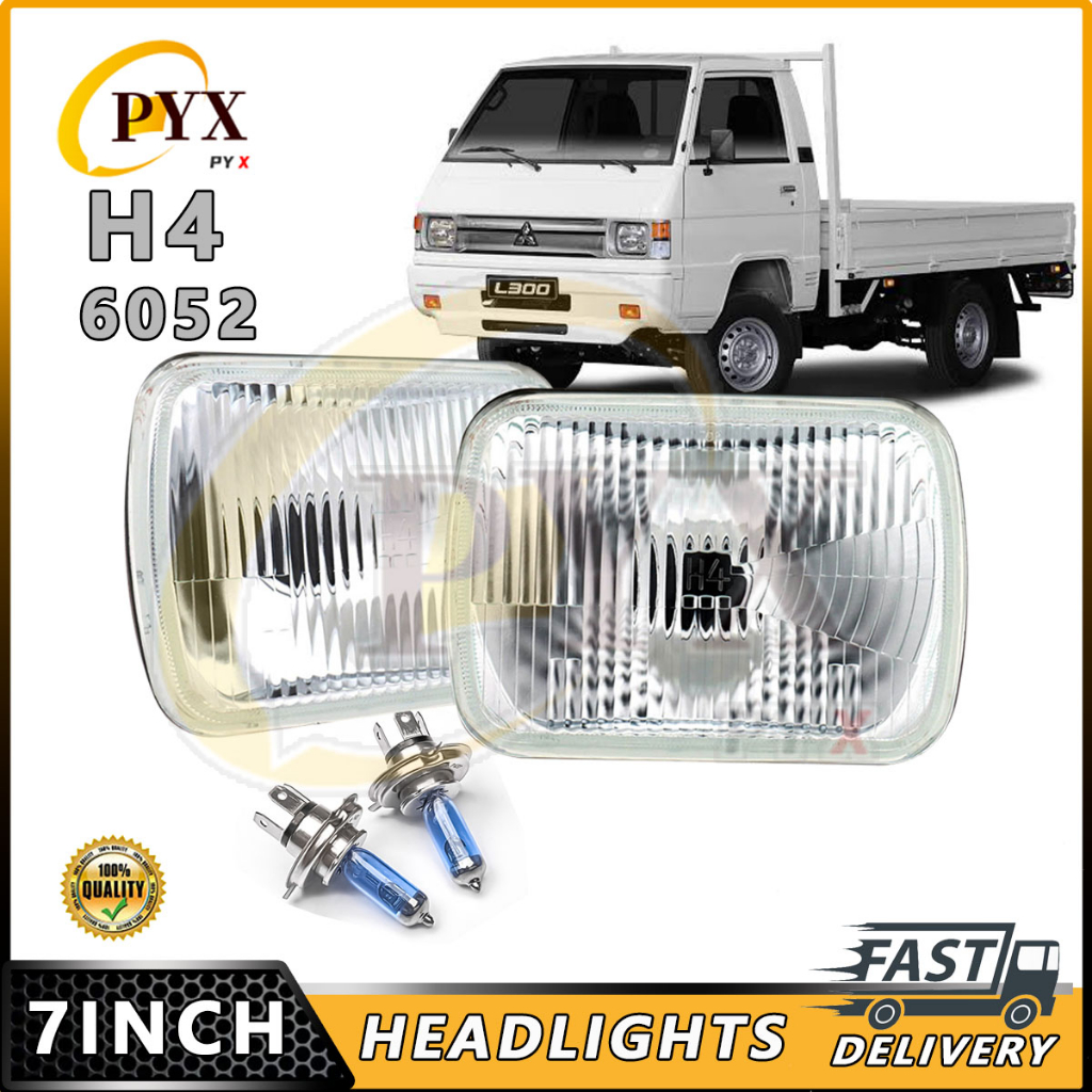 1Pair 7 inch 6052 Headlights For L200 L300 Jeepney Head Lights With H4 Super White Light Bulb ...