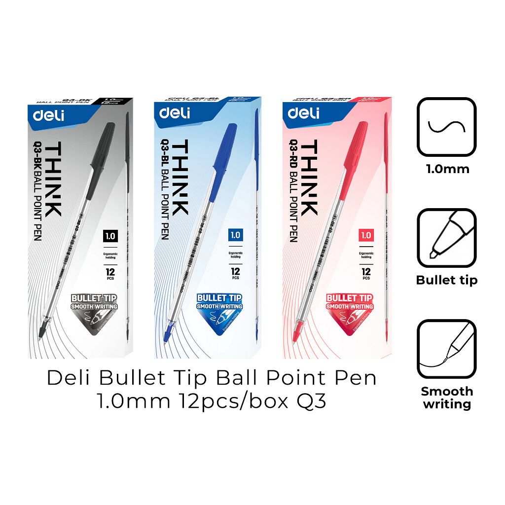 Deli Q3 Bullet Tip Ball Point Pen 1.0mm | Shopee Philippines