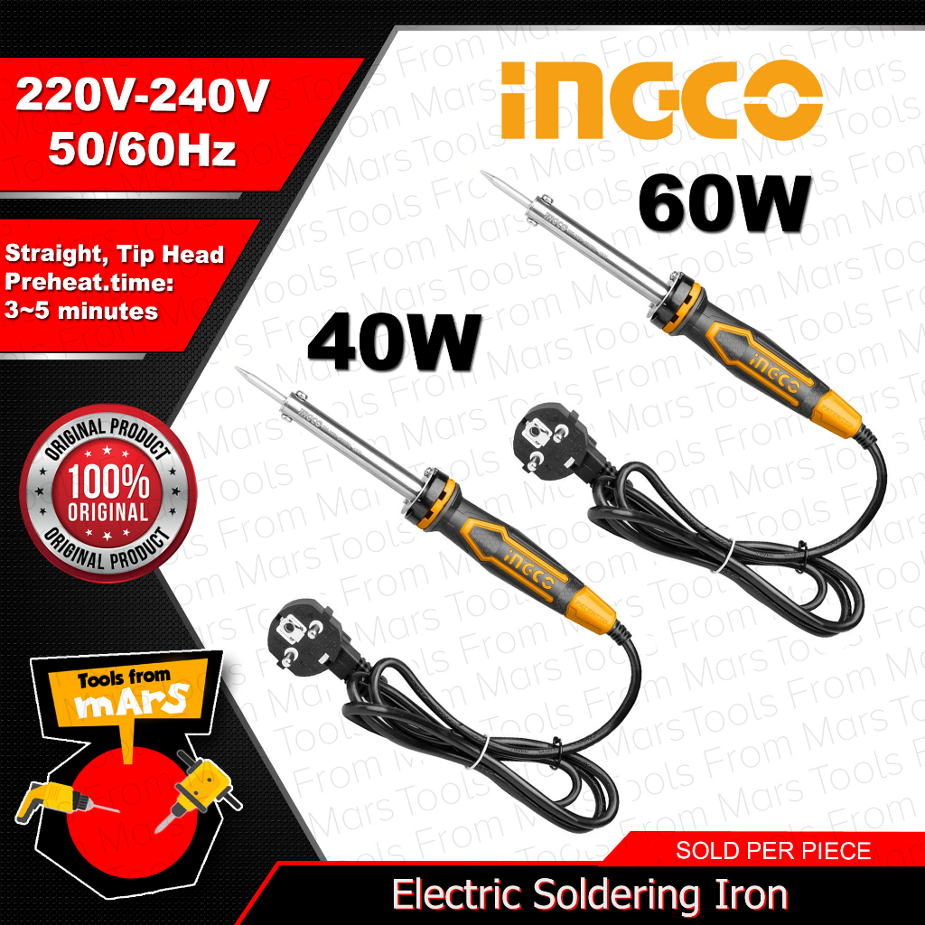 INGCO Electric Soldering Iron 40W / 60W / 100W Straight/Bent, Flat Tip ...