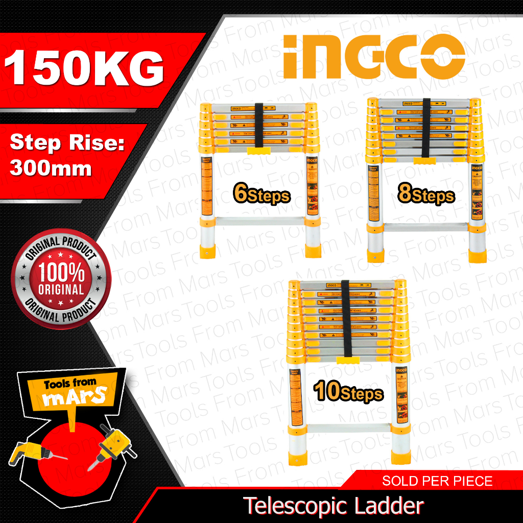 INGCO Aluminum Telescopic Ladder Lifting Straight Climbing 6 | 8 | 10 ...