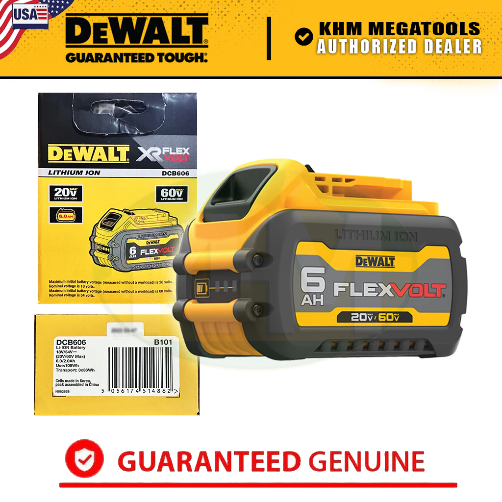 Dewalt DCB606 20V/60V Flexvolt Lithium Ion Battery (6.0Ah) •khm ...