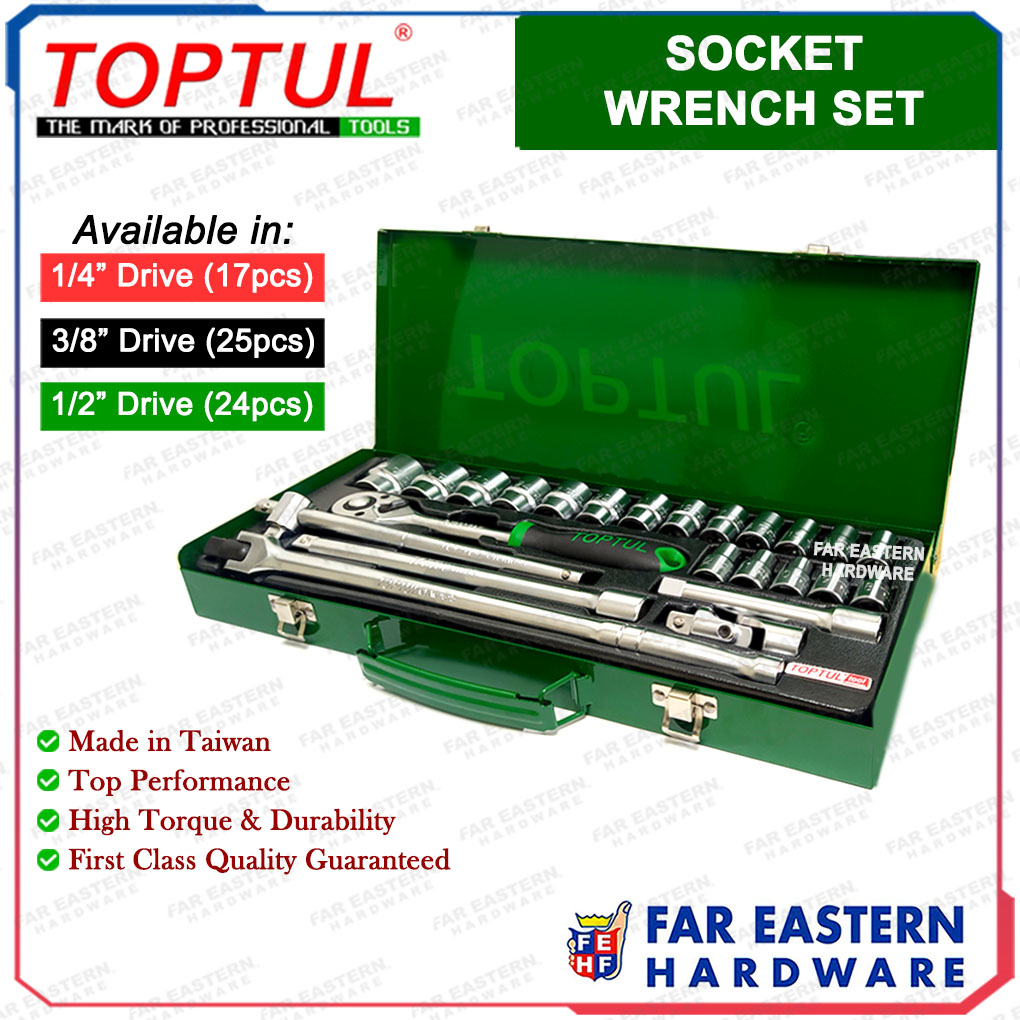 TOPTUL Socket Wrench Set w/ Ratchet Swivel Handle 1/4" | 3/8" 1/2 ...