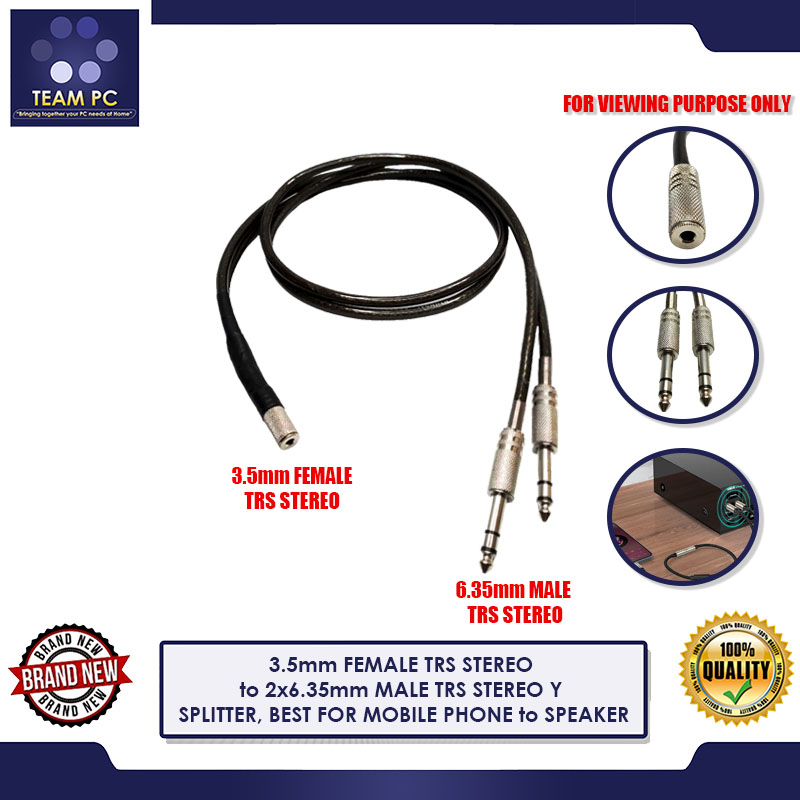 TEAM PC 3.5mm FEMALE TRS STEREO to 2x6.35mm MALE TS MONO Y SPLITTER ...