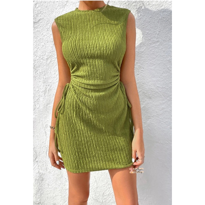 Kathryn Back Crepe Drawstring Side Solid Dress 12195# | Shopee Philippines