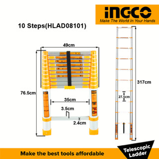 Ingco Aluminum Telescopic Ladder Lifting Straight Climbing Iht 150kg ...