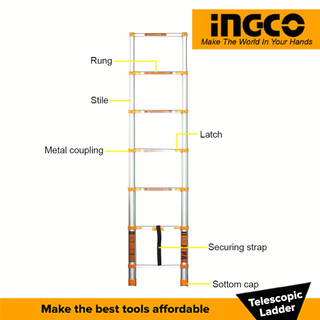 Ingco Aluminum Telescopic Ladder Lifting Straight Climbing Iht 150kg ...