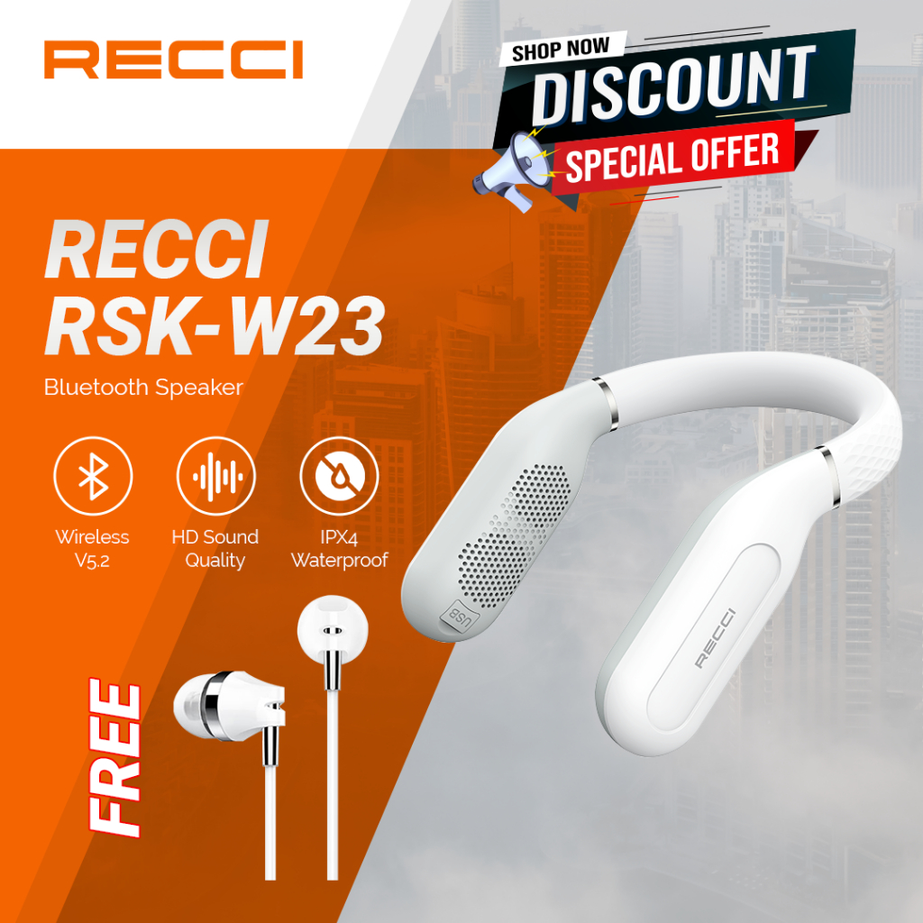RECCI Rsk-W23 Bluetooth Speaker White +FREE WiredEarphone RE03White | Shopee Philippines
