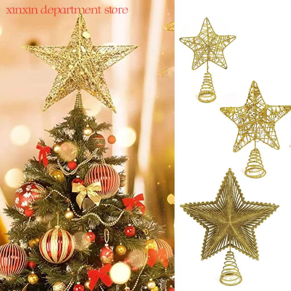 Christmas tree decoration five-pointed star tree top decoration golden ...