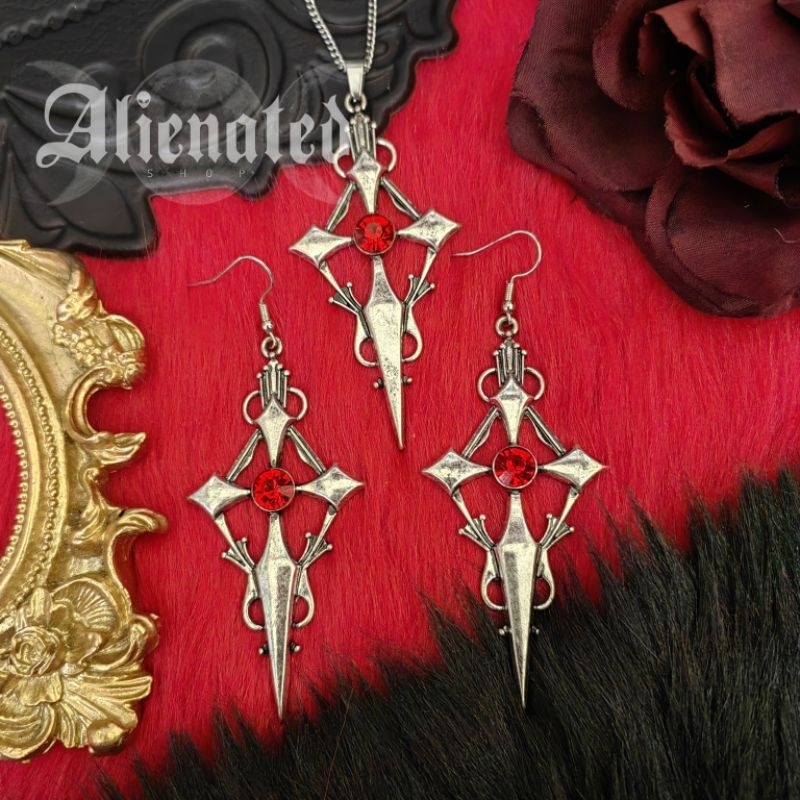 Big Cross Red Spark Gothic Grunge Punk Necklace Chain Earrings | Shopee ...