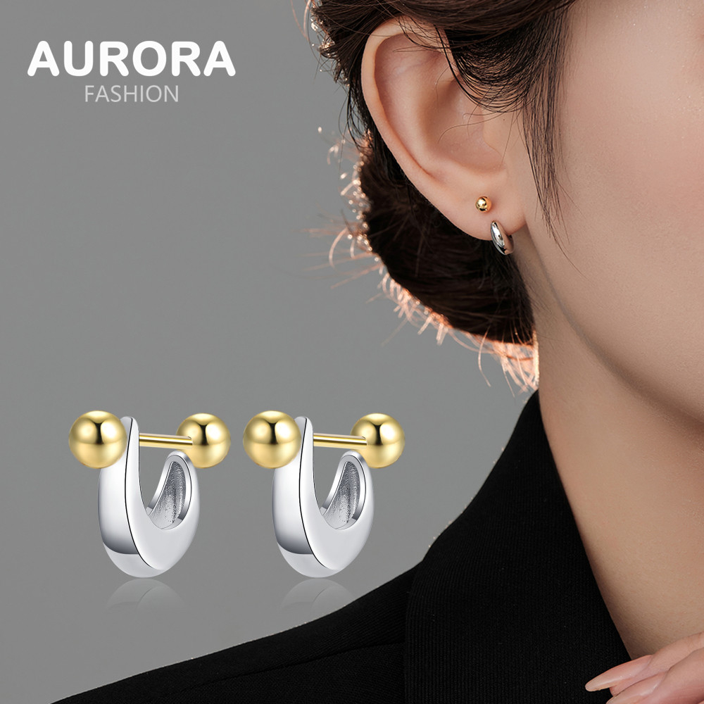 Aurora 925 Silver Fashion Trend Double Color Hoop Earrings Rings Jewelry ED1003 | Shopee Philippines