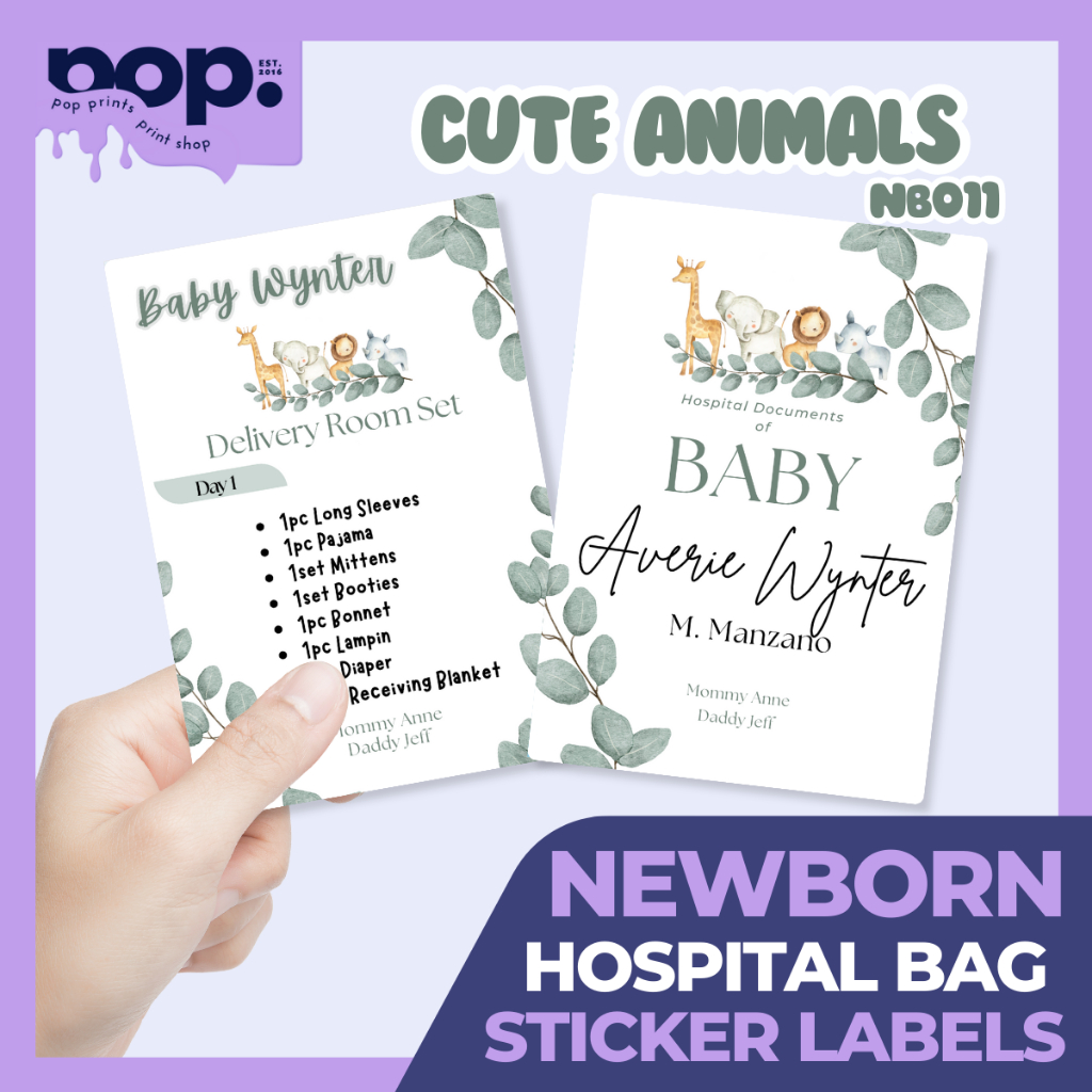 CUTE ANIMALS [NB011] - Newborn Checklist Hospital Bag Sticker and Baby ...