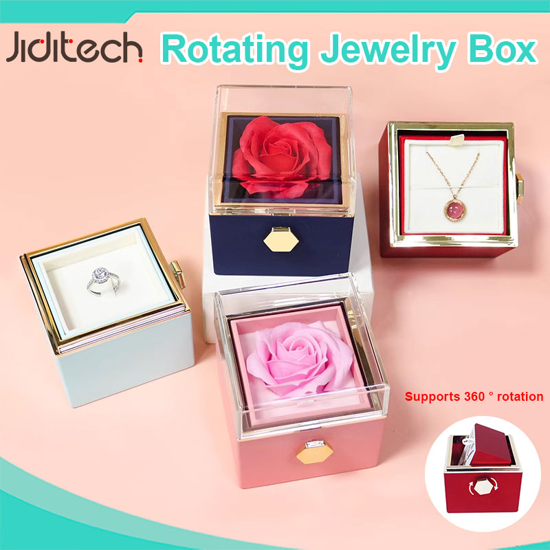 Jiditech Valentine's Day Rotating Rose Gift Box Preserved Flower Rose ...