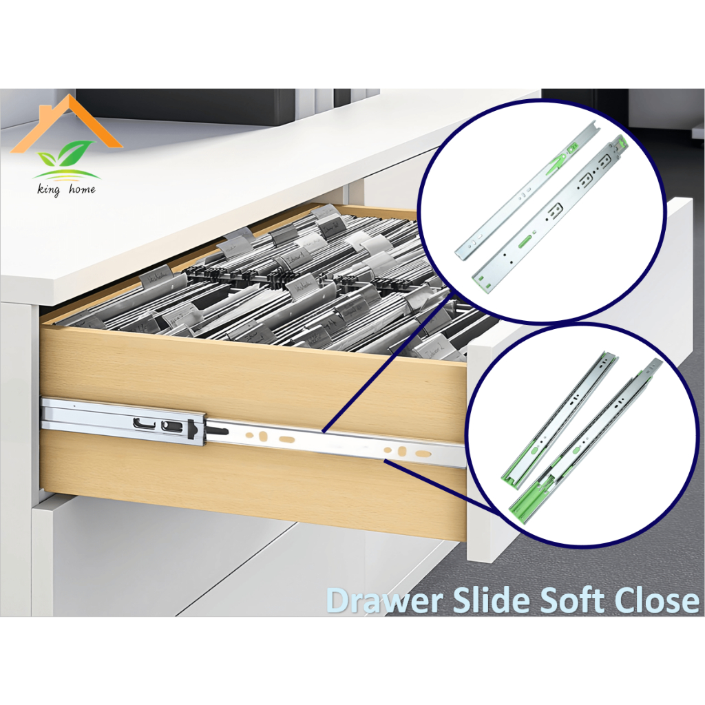 Soft Closing Hydraulic Drawer Full Extension 3 Fold Drawer Slide Guide ...