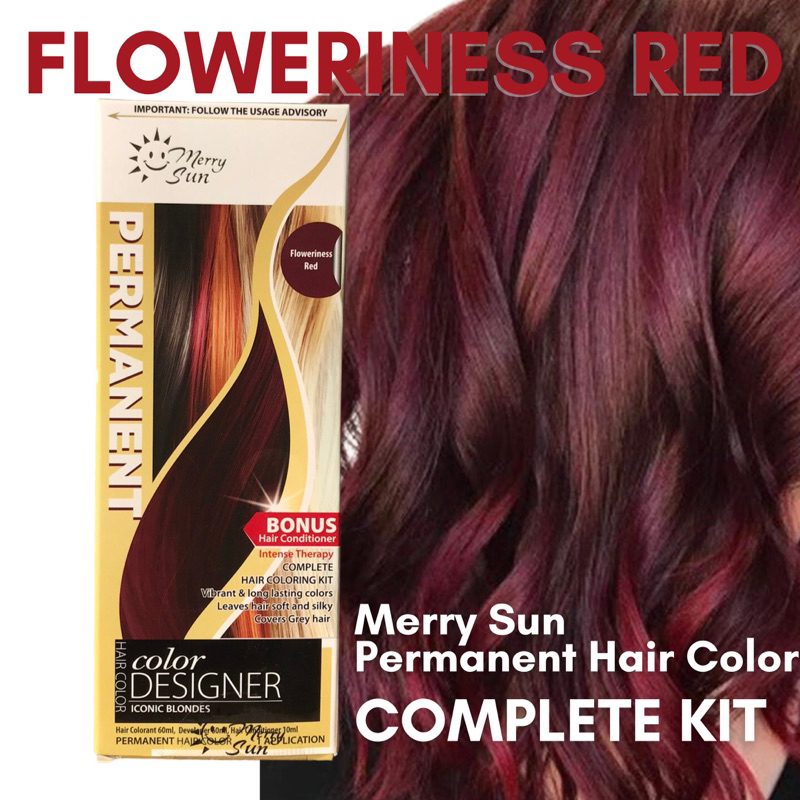 Floweriness Red Permanent Hair Color Complete Hair Dyeing Kit | Shopee ...