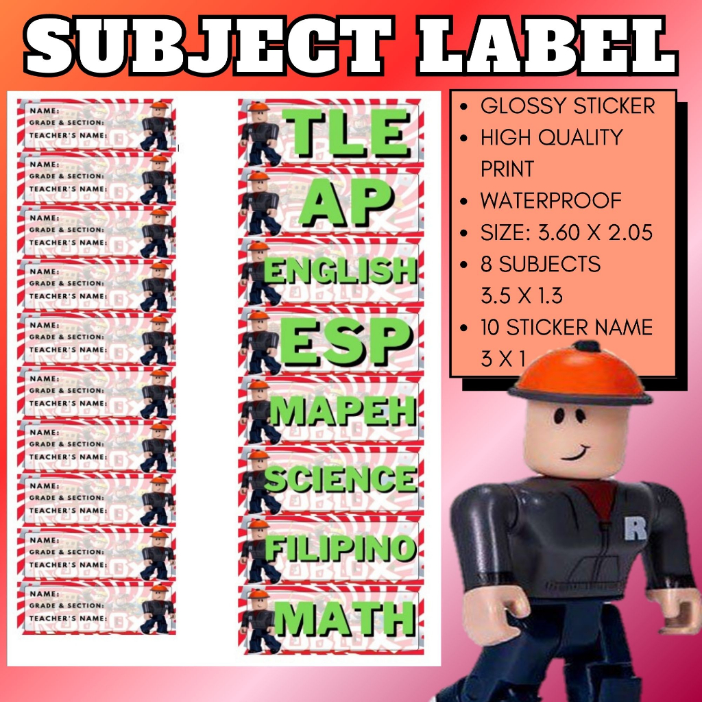 KUTKUTIN - RED ROBLOX THEMED SUBJECT LABEL / SUBJECT STICKER AND NAME ...