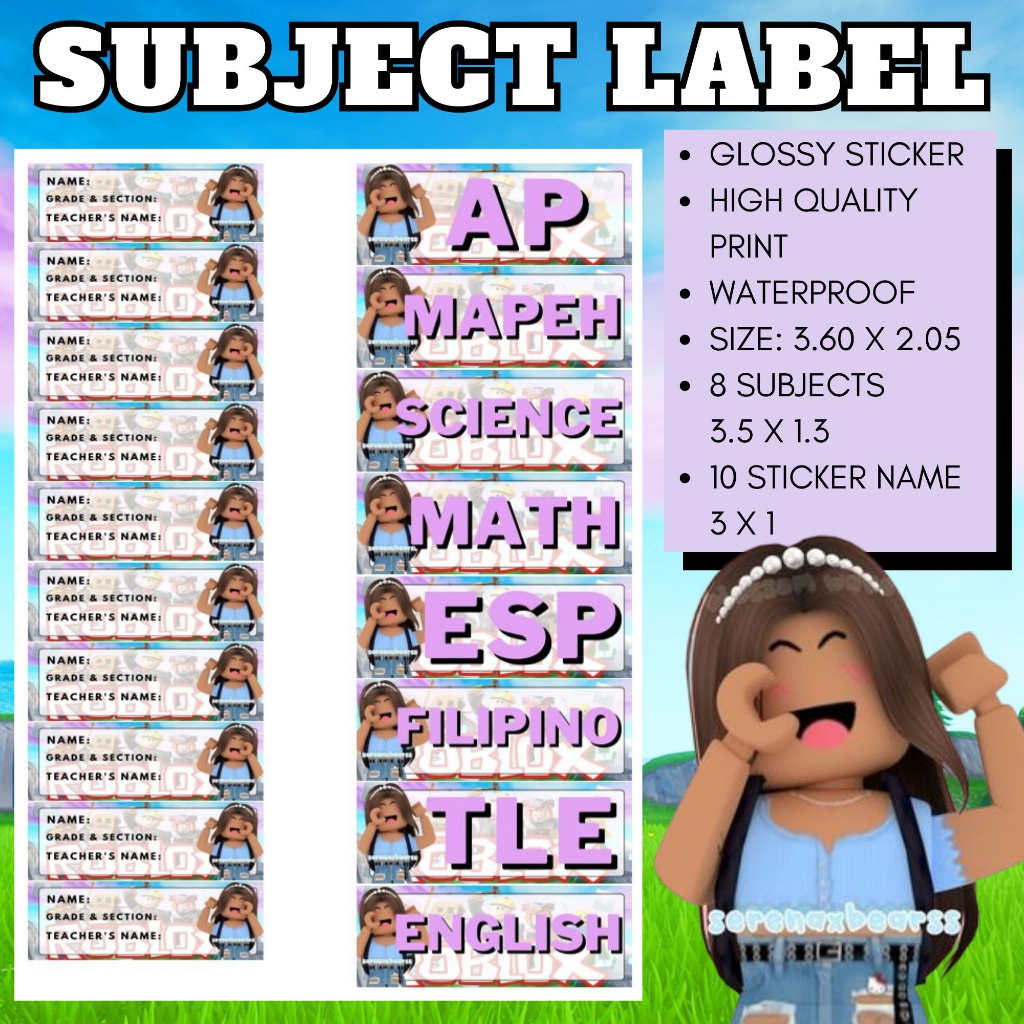 KUTKUTIN - VIOLET ROBLOX THEMED SUBJECT LABEL / SUBJECT STICKER AND ...