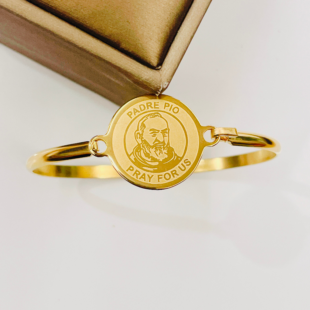 [BY]BR236#PADRE PIO Bangle Satainless Steel Gold Padre pio Bangle for ...