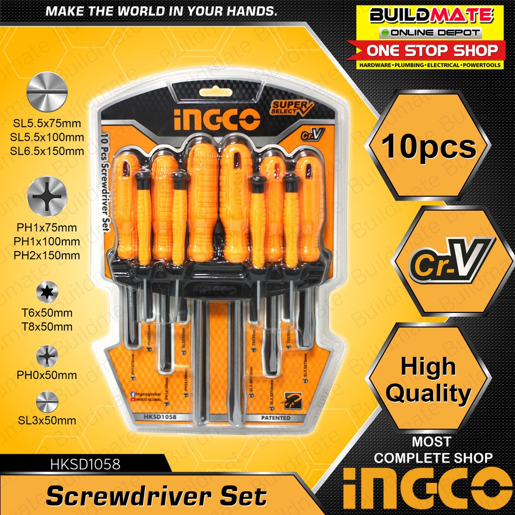 BUILDMATE Ingco Screwdriver Set 4PCS | 10PCS Flat & Philip Precision ...