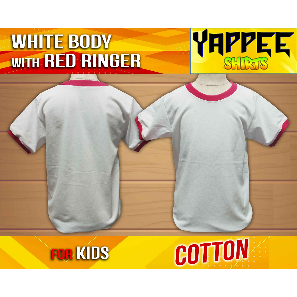 Yappee Kids Cotton White with Red Ringer Activewear Tshirt | Shopee ...