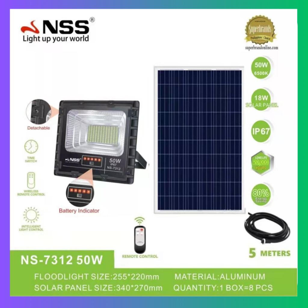 NSS SOLAR FLOODLIGHT W/INDICATOR 50W NS-7312 | Shopee Philippines