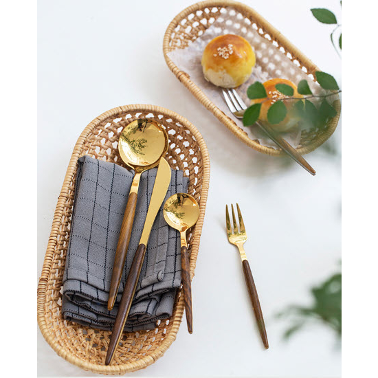 Retro Natural Handmade Woven Oval Rattan Cuttlery Utensil Spoon Holder ...