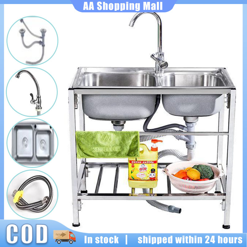 Kitchen Sink Stand Rack Kitchen Storage Rack 304 Stainless Steel Double ...