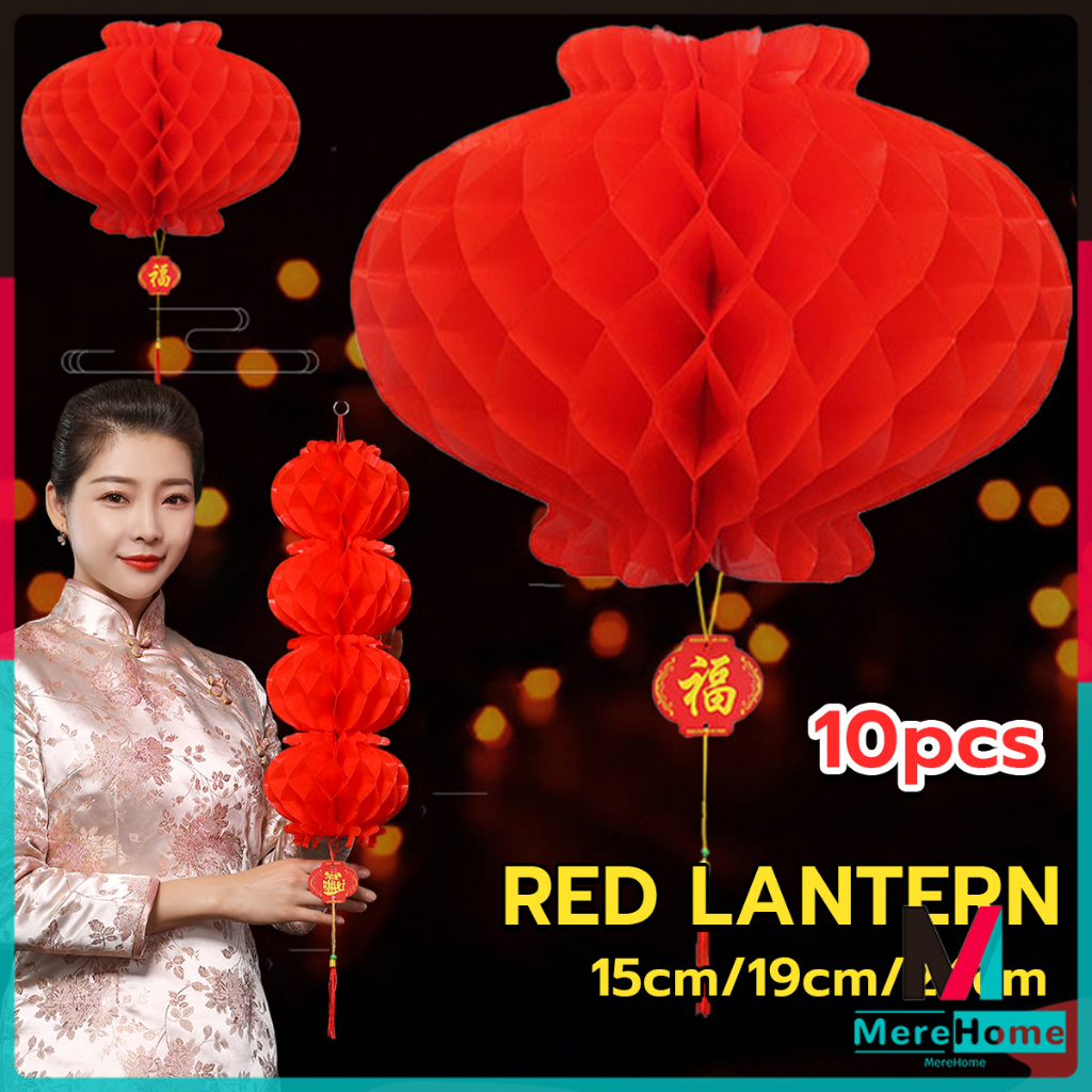 10Pcs Round Lantern Chinese Red Lanterns Plastic Waterproof New Year ...